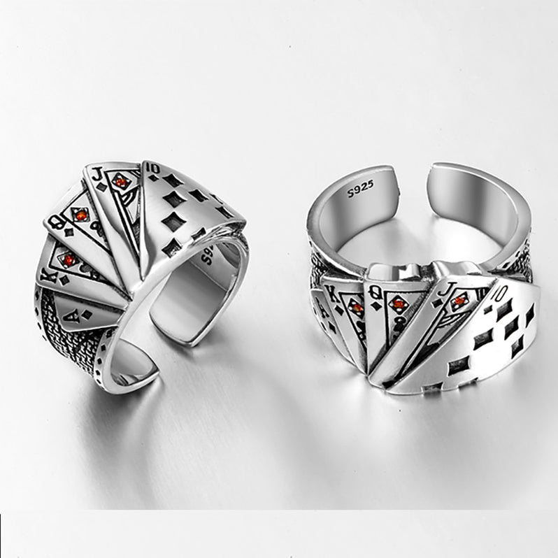 Sterling Silver Poker Hand Adjustable Ring — Halo’s London