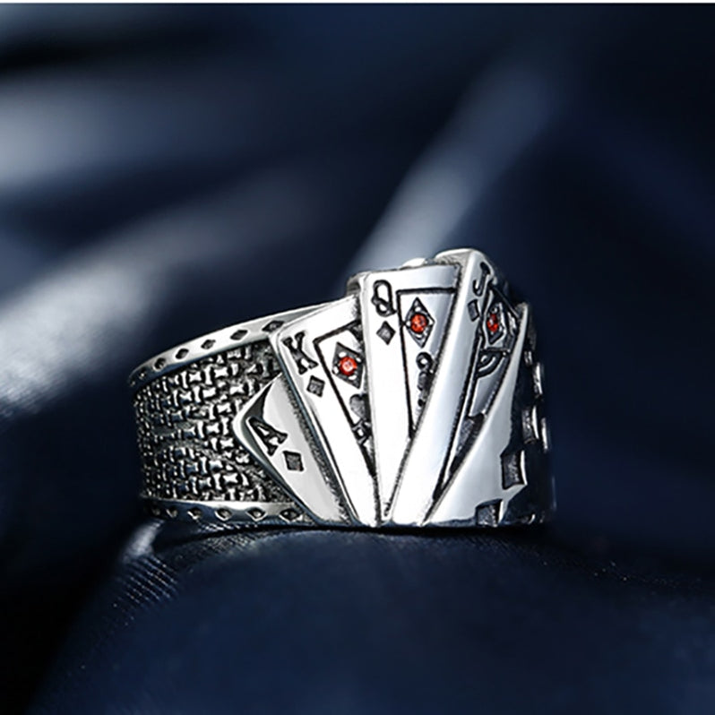 Sterling Silver Poker Hand Adjustable Ring — Halo’s London