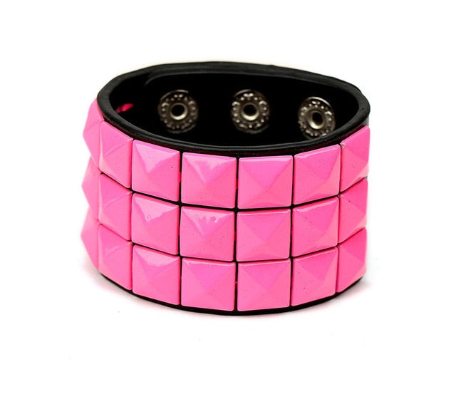 3 Row Coloured Pyramid Studded Leather Bracelet – Halo’s London