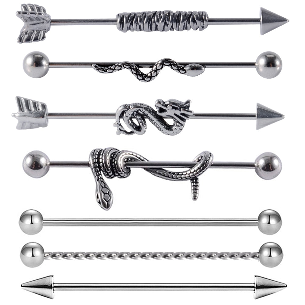3 Piece Surgical Steel Industrial Barbell Piercing Collection — Halo’s ...